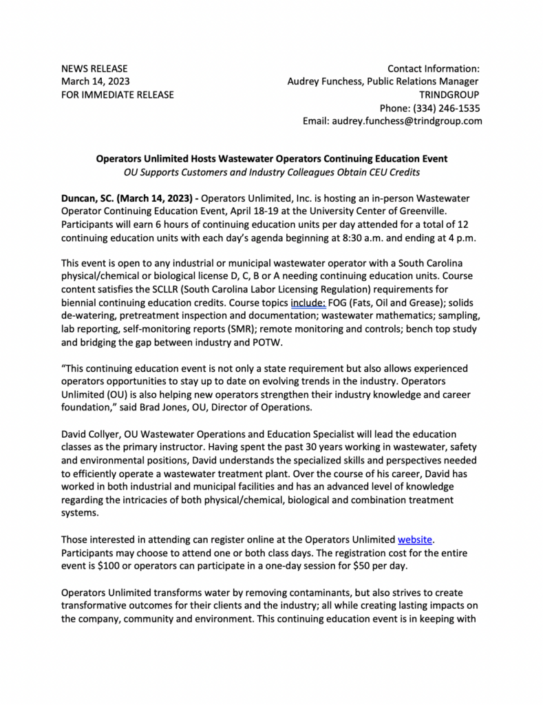 Hosts Wastewater Operators Continuing Education Event